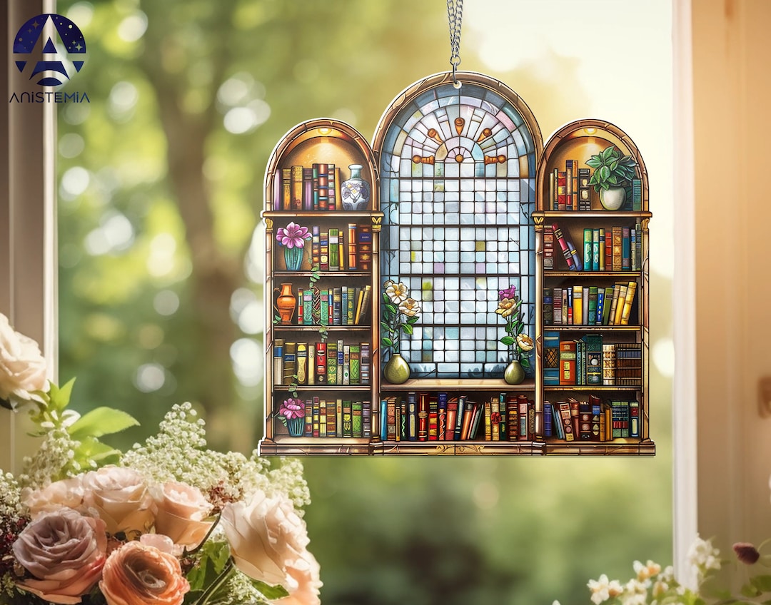 Library Acrylic Window Hanging, Book Lover Gift, Bookish Home Decor ...