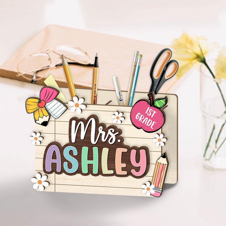 Personalized Pencil Teacher Desk Organizer Back to School Teacher Gifts ...