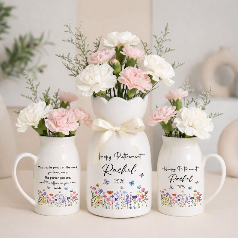 Personalized Retirement Flower Vase, Happy Retirement Ceramic Flower ...