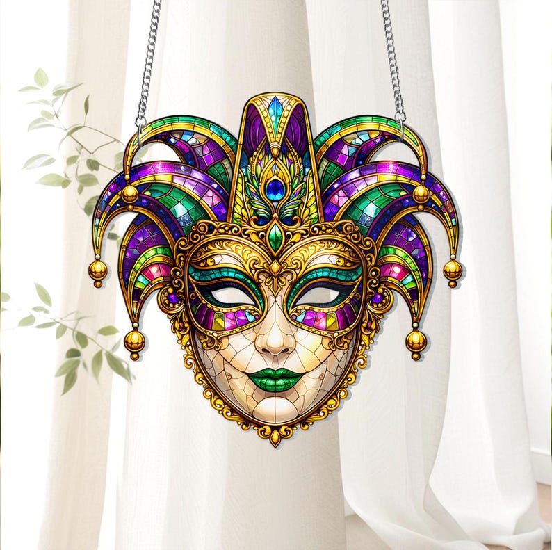 Mardi Gras Mask Acrylic Suncatcher, Mardi Gras Carnival Window Decor ...