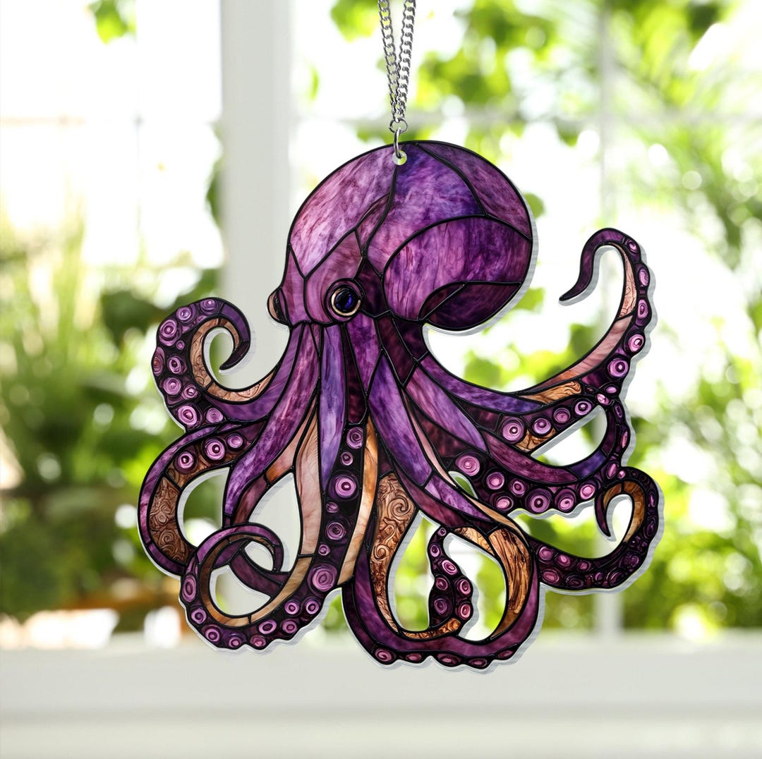 Purple Octopus ACRYLIC Suncatcher Ornament, Purple Octopus Window ...