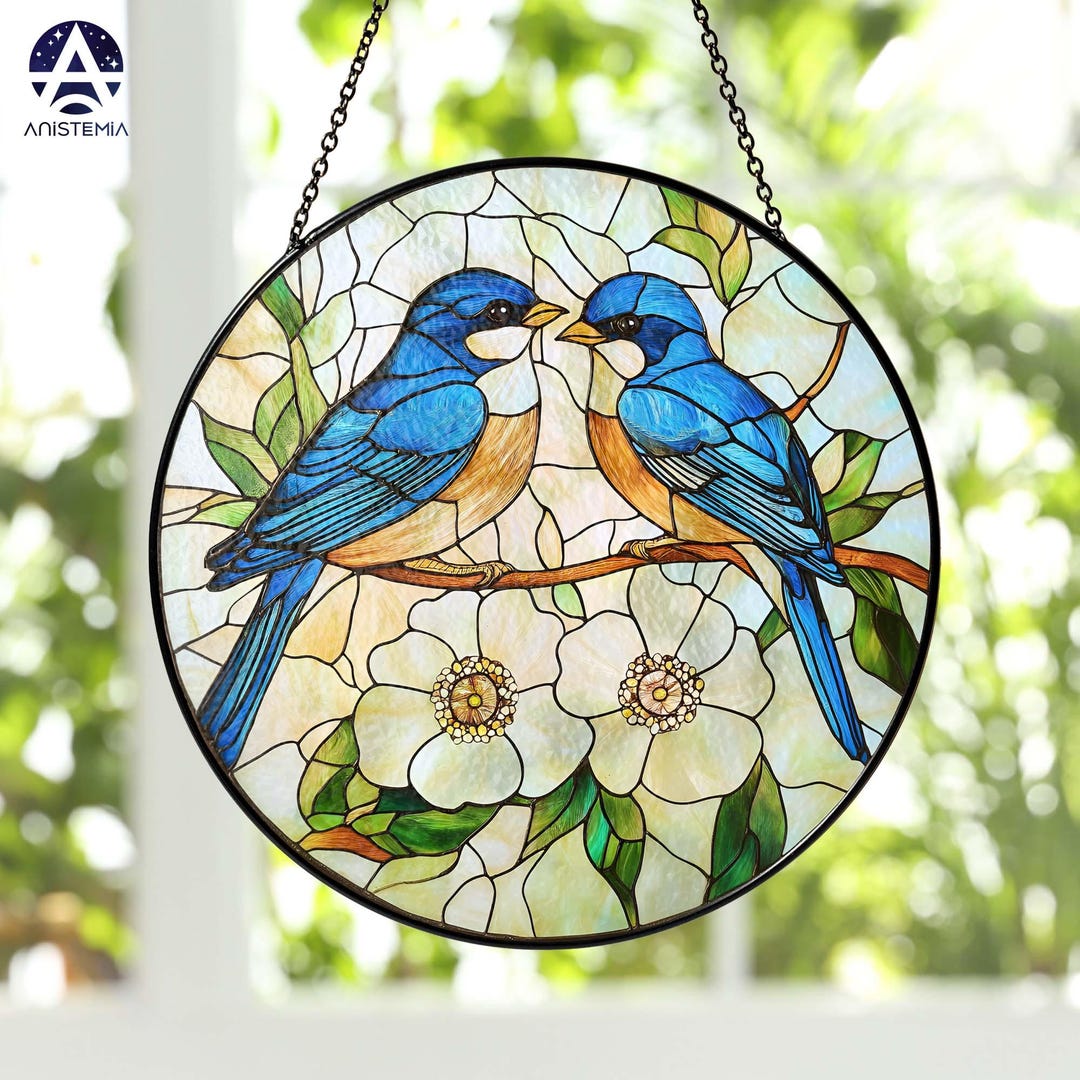 Bluebird Stained Glass Window Hangings, Bird Stained Glass Suncatcher ...