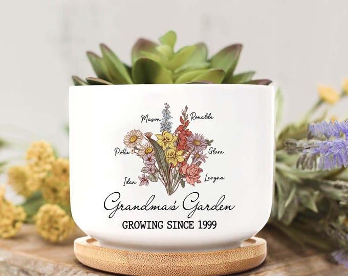 Grandma's Gift，personalized Birth Month Flower Plant Pot,custom Grandma ...