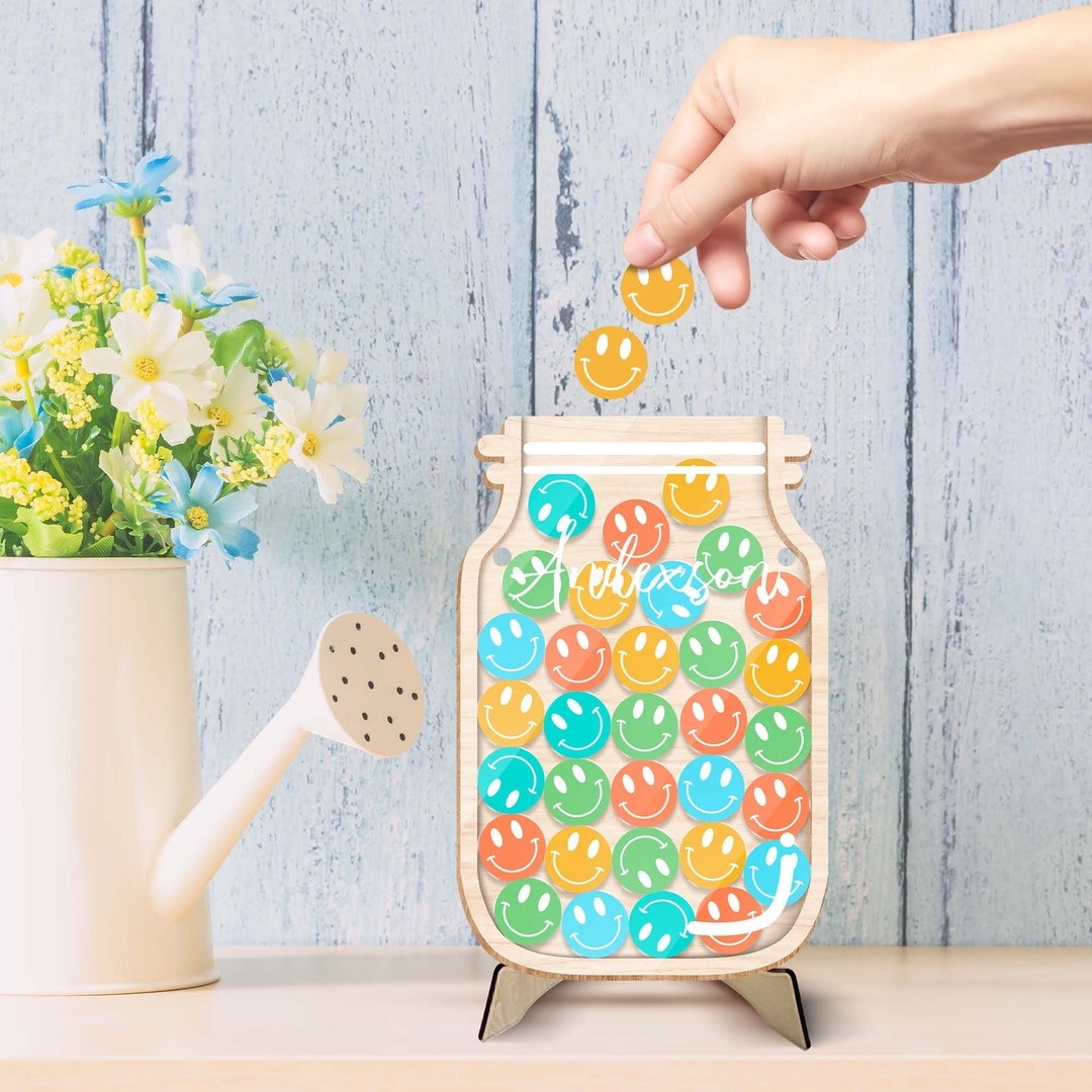 Smiley Face Reward Jar, Custom Reward Jar and Tokens, Gifts Kids Fridge ...