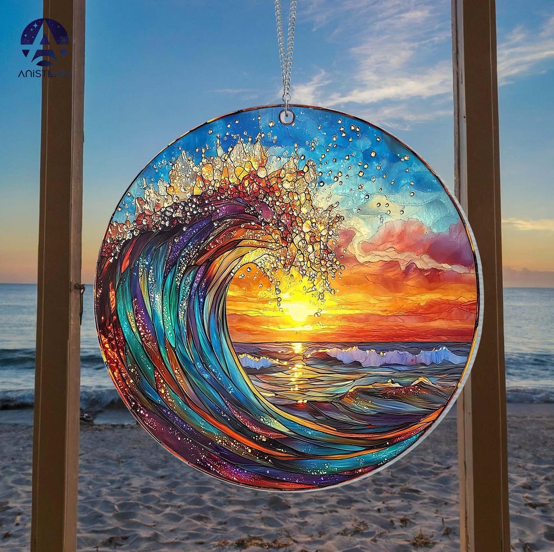 Sunrise on the Beach Suncatcher Ornament, Ocean Waves at Sunrise ...