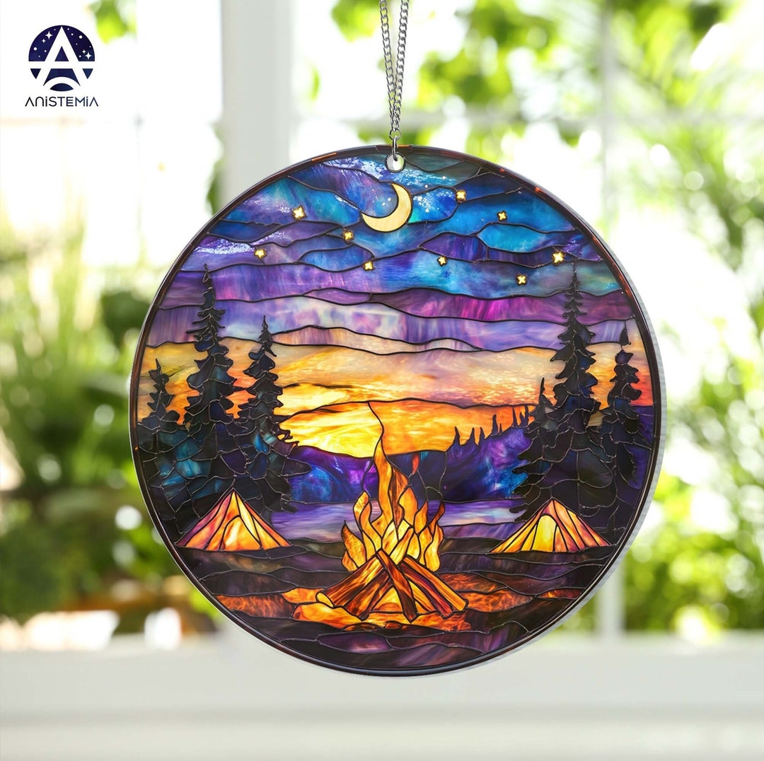 Starry Camp Fire Acrylic Suncatcher Ornament, Window Decor Gift for ...