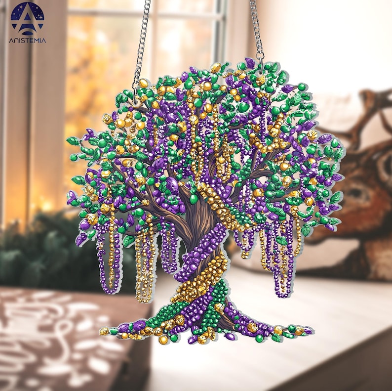 Mardi Gras Tree Window Hanging Ornament, Mardi Gras Beads Tree ACRYLIC ...