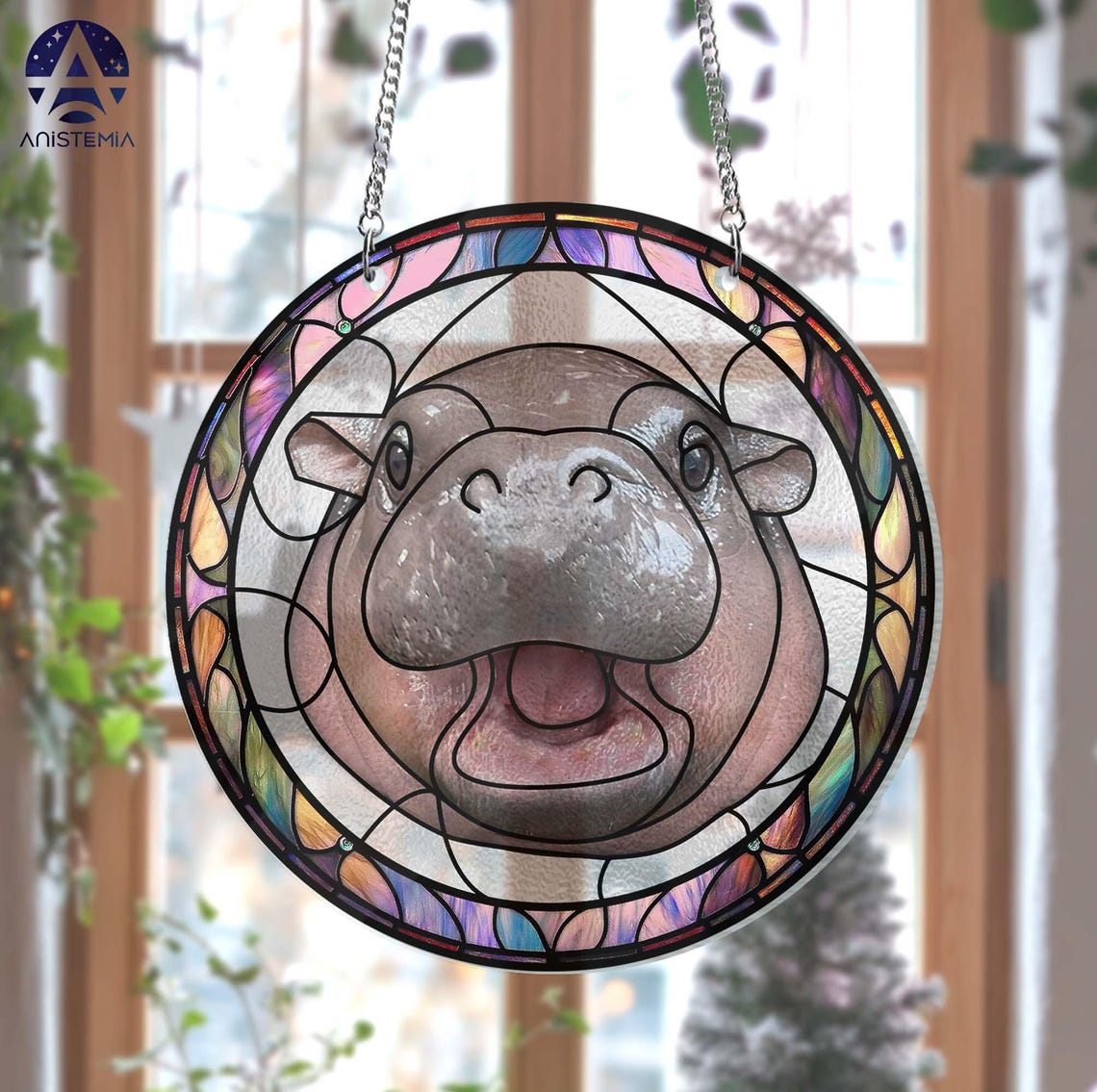 Moo Deng Suncatcher Ornament Gift, Trendy Hippo Acrylic Window Hanging ...