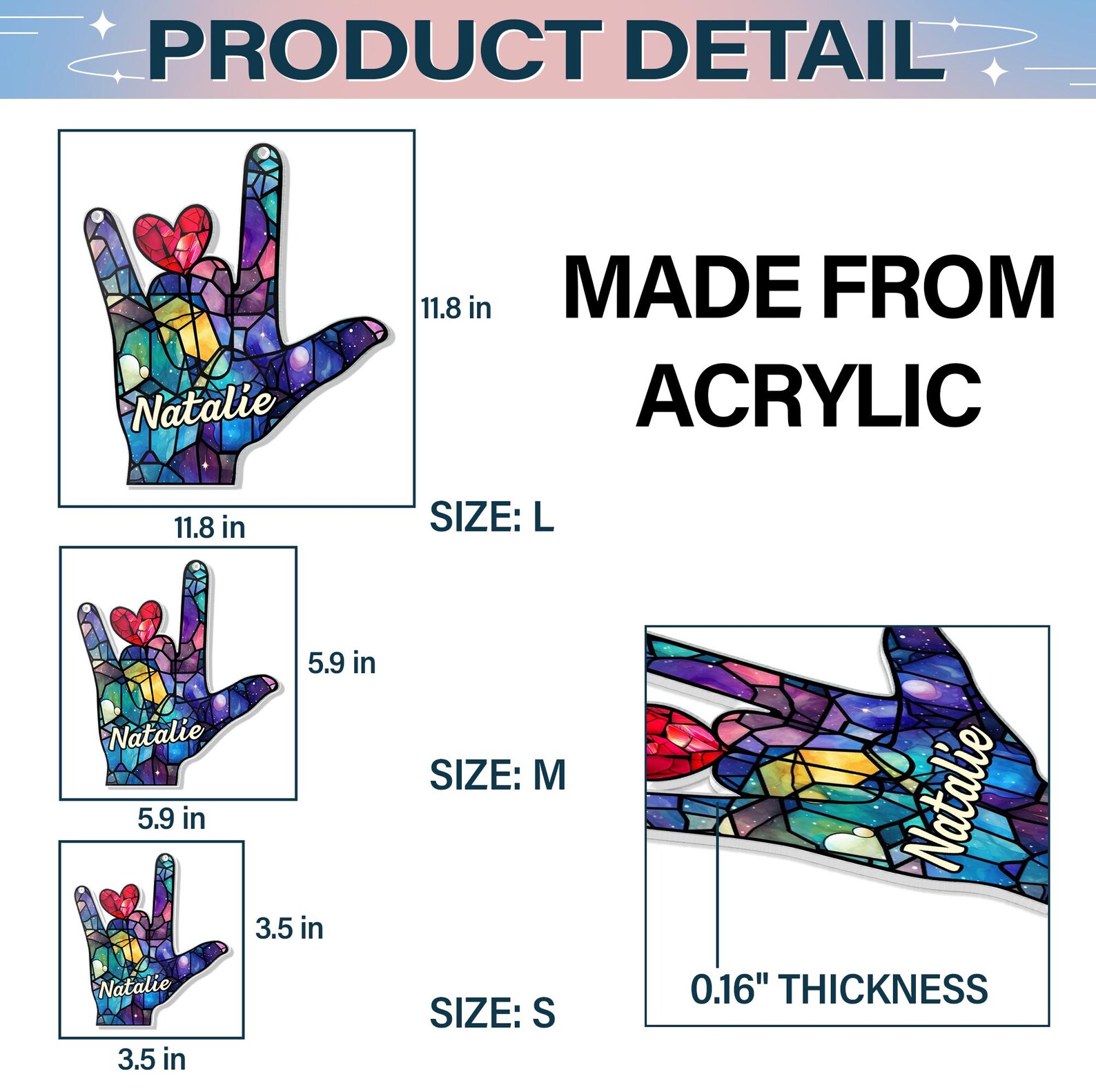 Personalized Sign Language ASL I Love You Acrylic Suncatcher, Sign ...