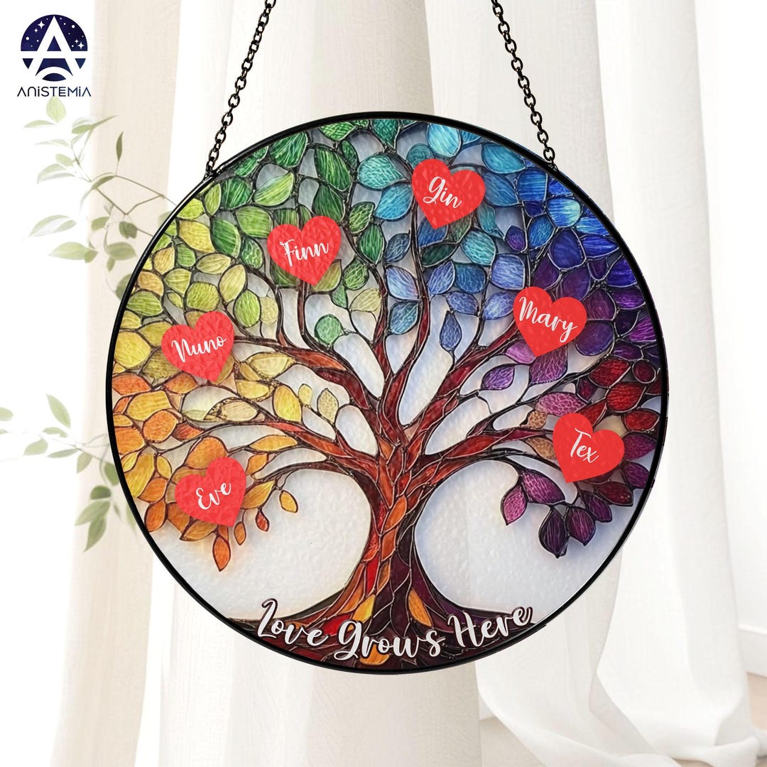 Family Tree Gift, Personalized Family Tree Glass Suncatcher, Mother's ...