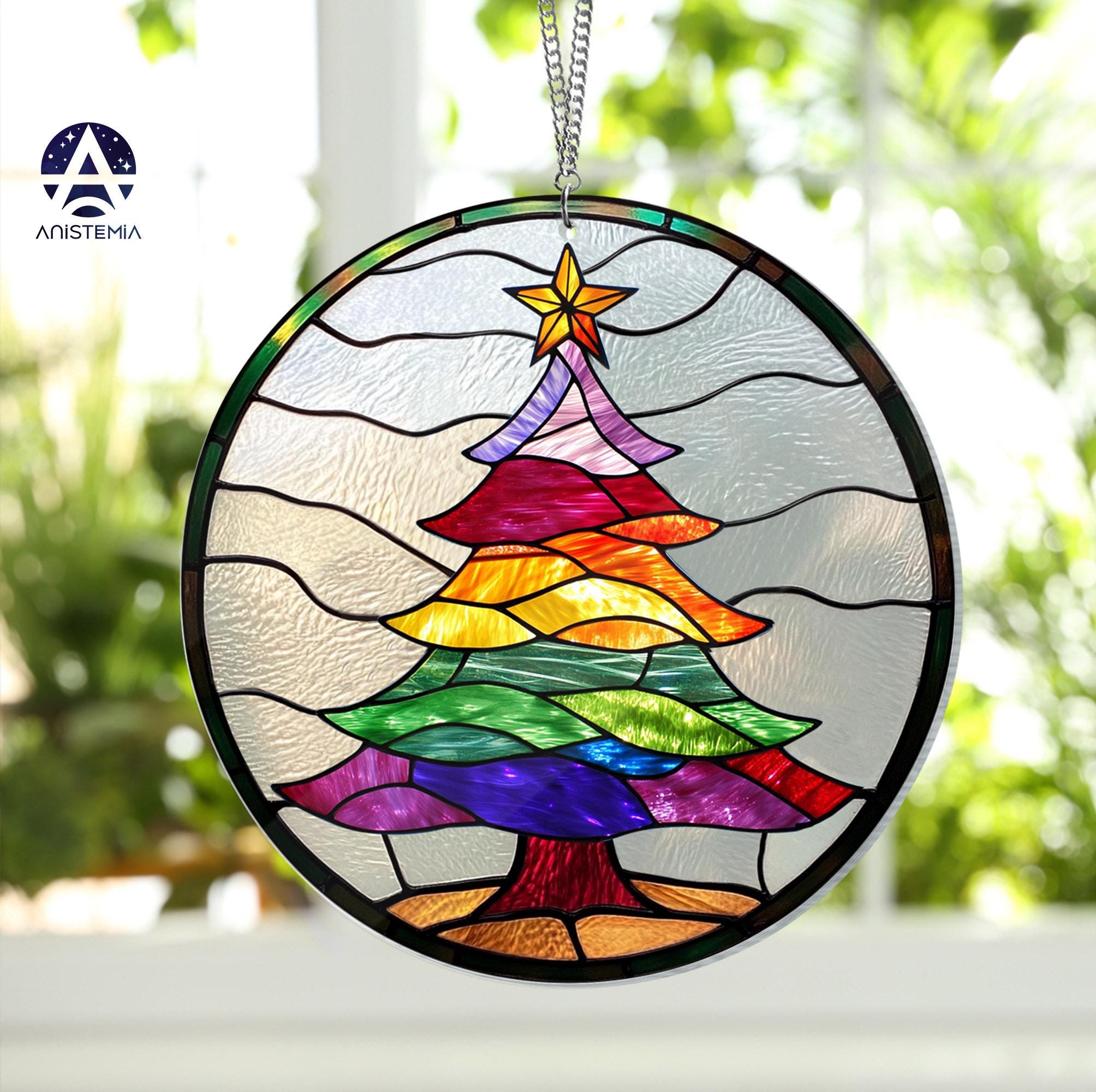 Christmas Tree Stained Glass Suncatcher, Christmas Tree Ornament ...