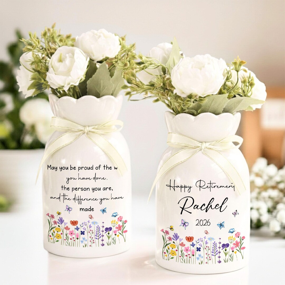 Personalized Retirement Flower Vase, Happy Retirement Ceramic Flower ...