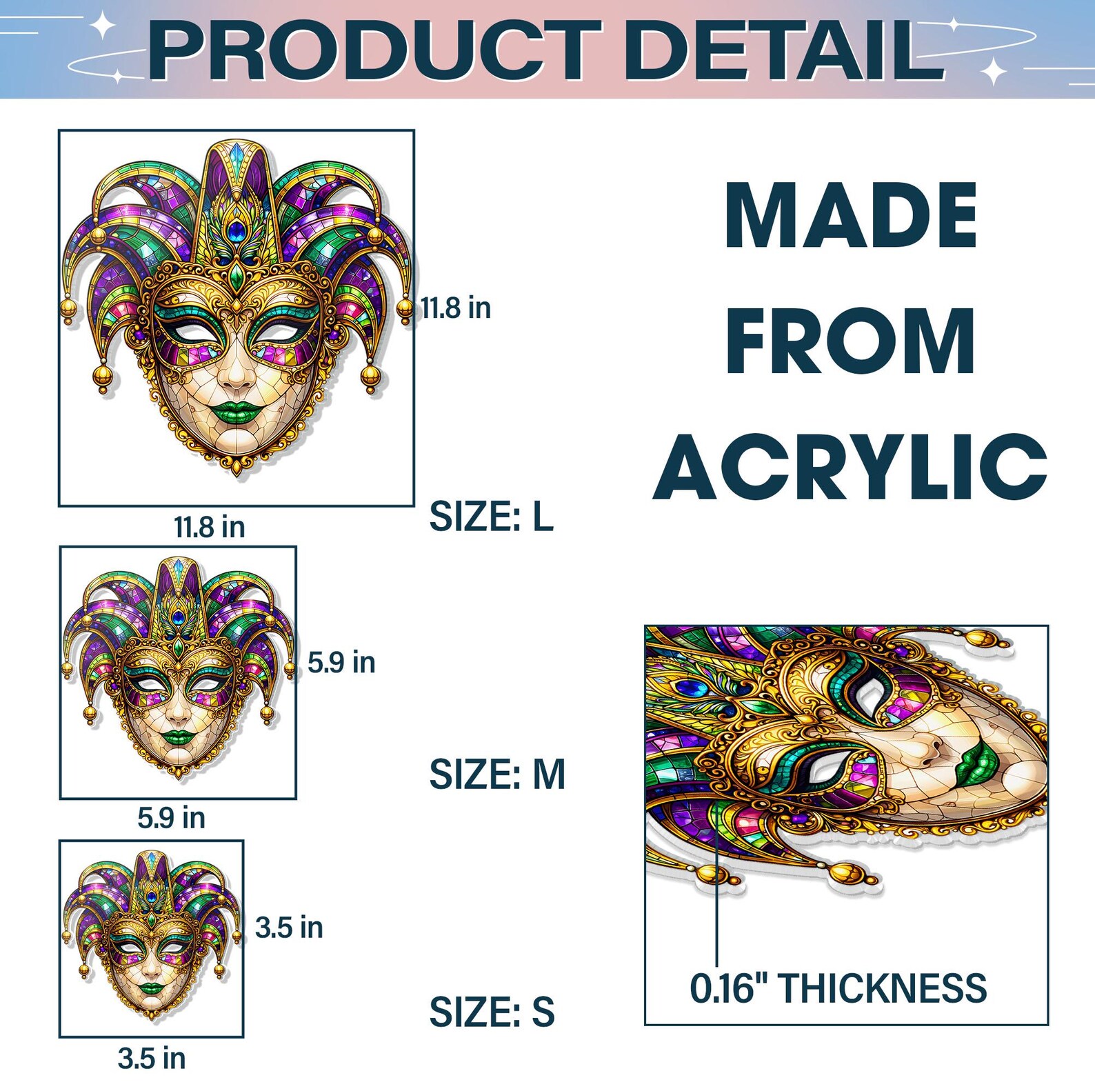 Mardi Gras Mask Acrylic Suncatcher, Mardi Gras Carnival Window Decor ...