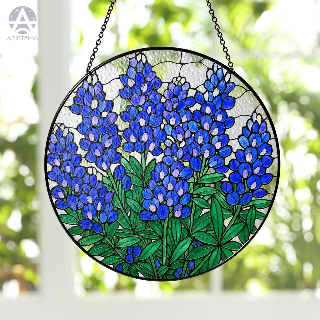 Bluebonnet Flower Stained Glass Suncatcher, Wildflowers Window Hanging ...