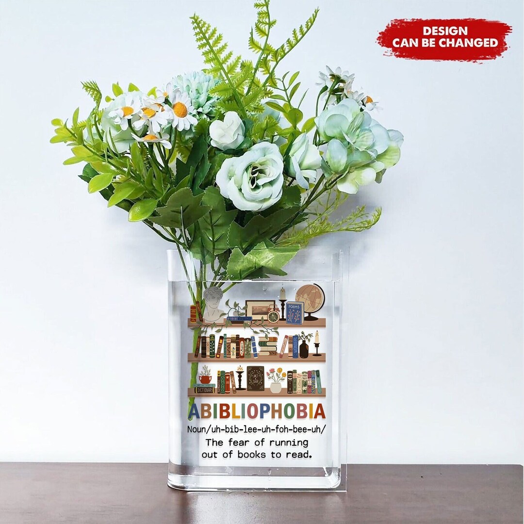 Abibliophobia Books Acrylic Vase for Flowers, Favourite Books Acrylic ...