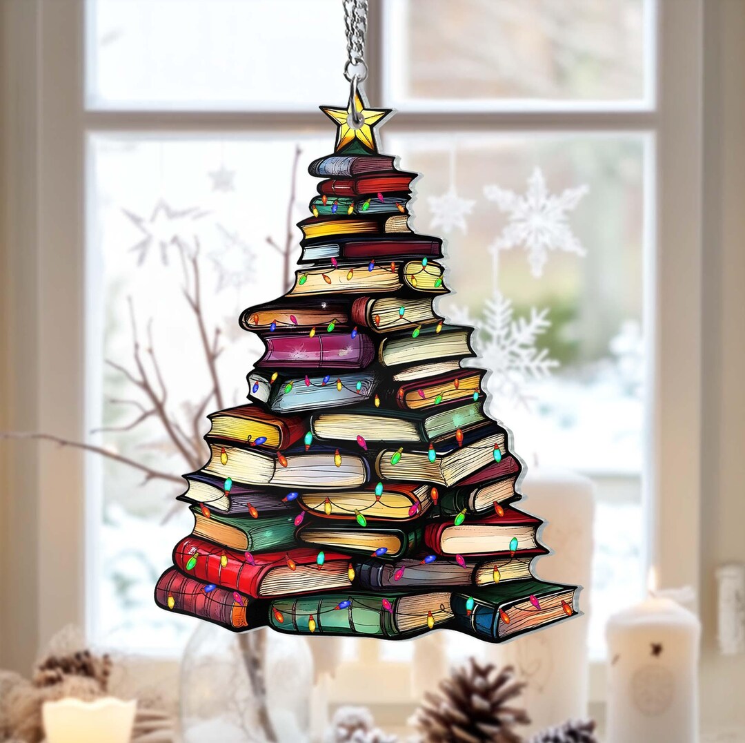 Christmas Book Tree Suncatcher Ornament, Christmas Tree Bookish Gifts ...