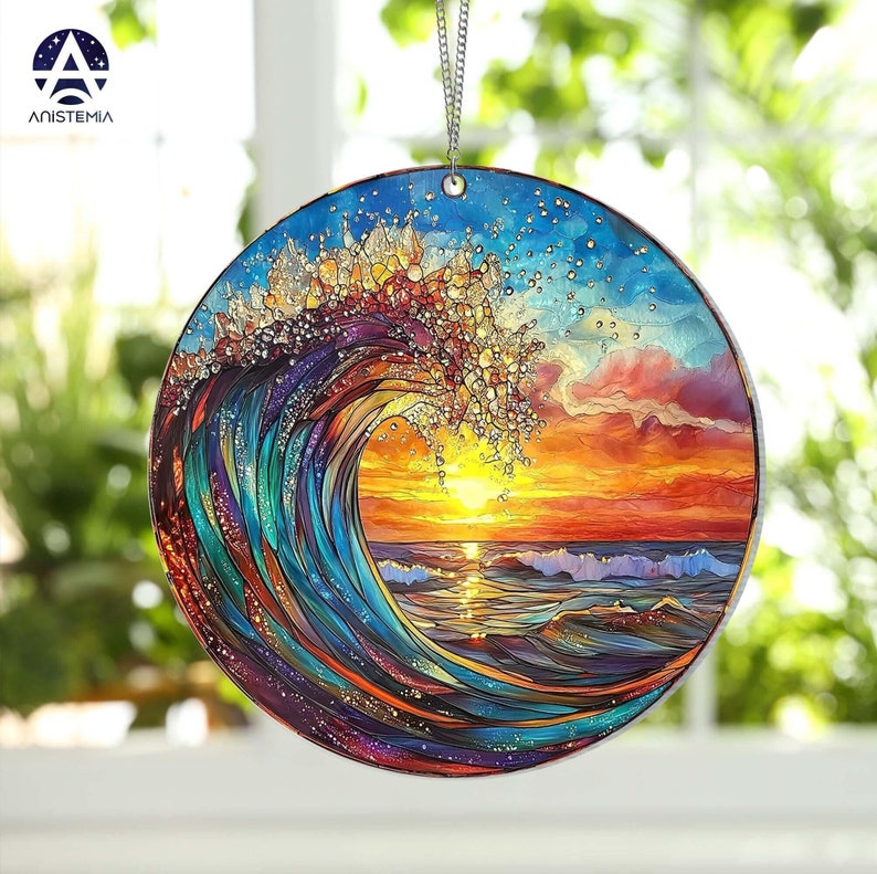 Sunrise on the Beach Suncatcher Ornament, Ocean Waves at Sunrise ...