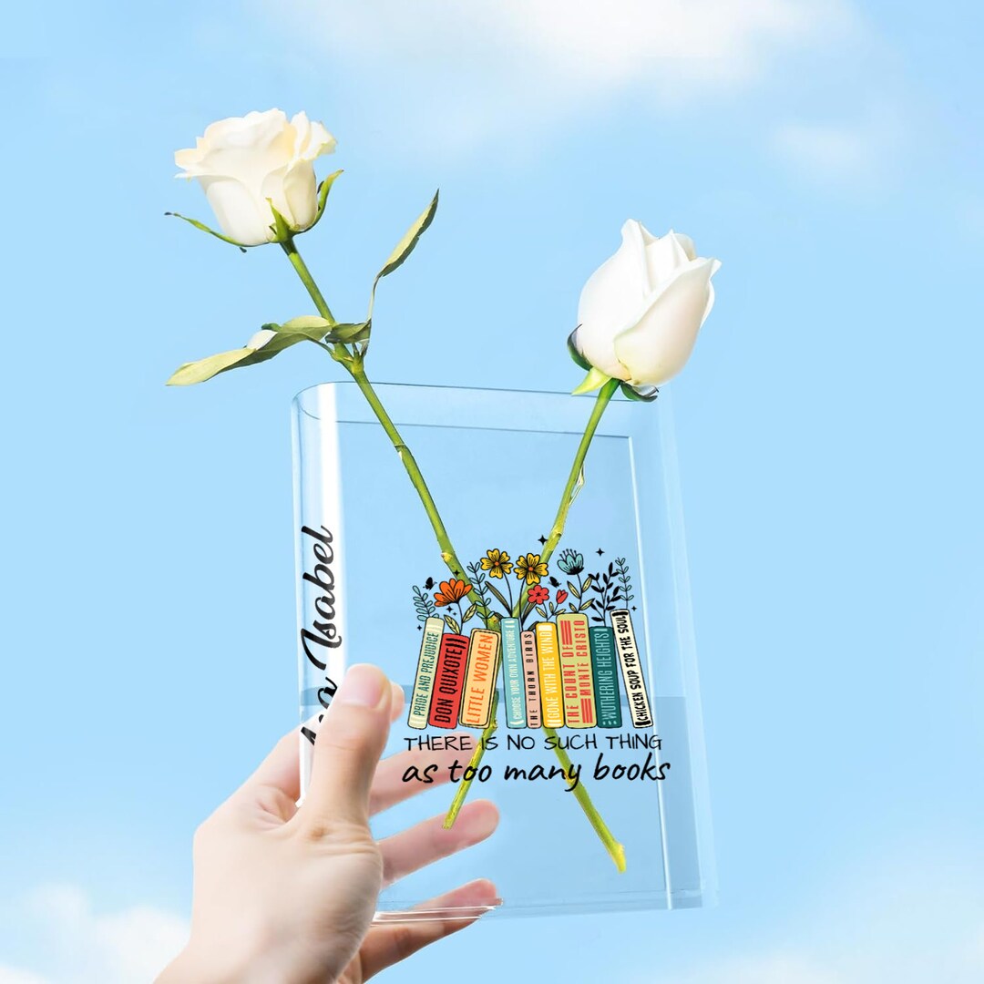 Personalized Books Acrylic Vase for Flowers, Book Shaped Flower Vase ...