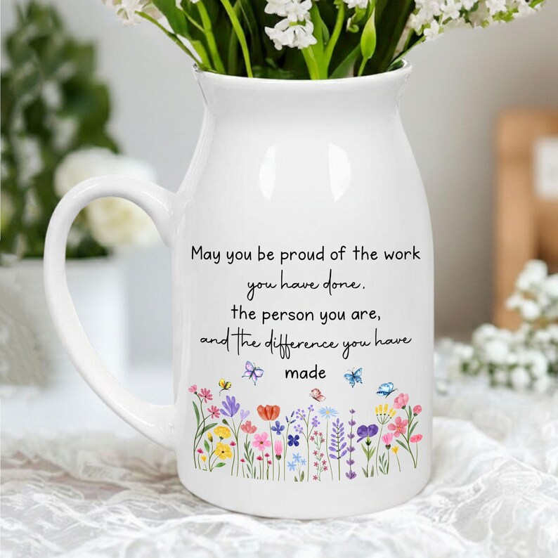 Personalized Retirement Flower Vase, Happy Retirement Ceramic Flower ...