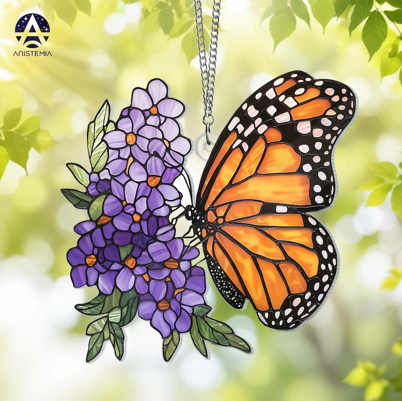 Monarch Butterfly Window Hanging, Lavender Flowers Acrylic Window ...