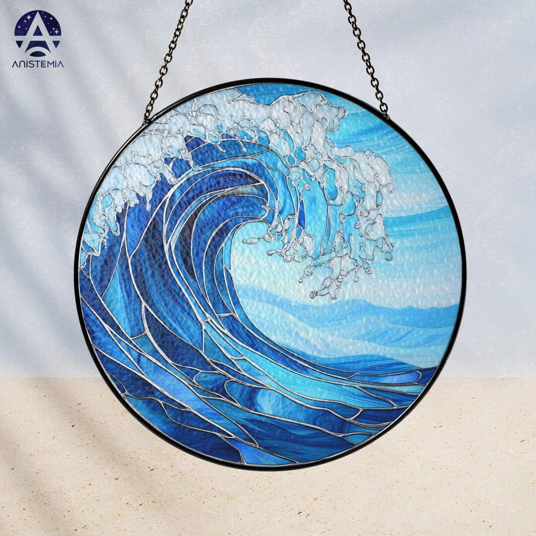 Ocean Waves Stained Glass Suncatcher, Ocean Wave Window Hanger, Ocean ...