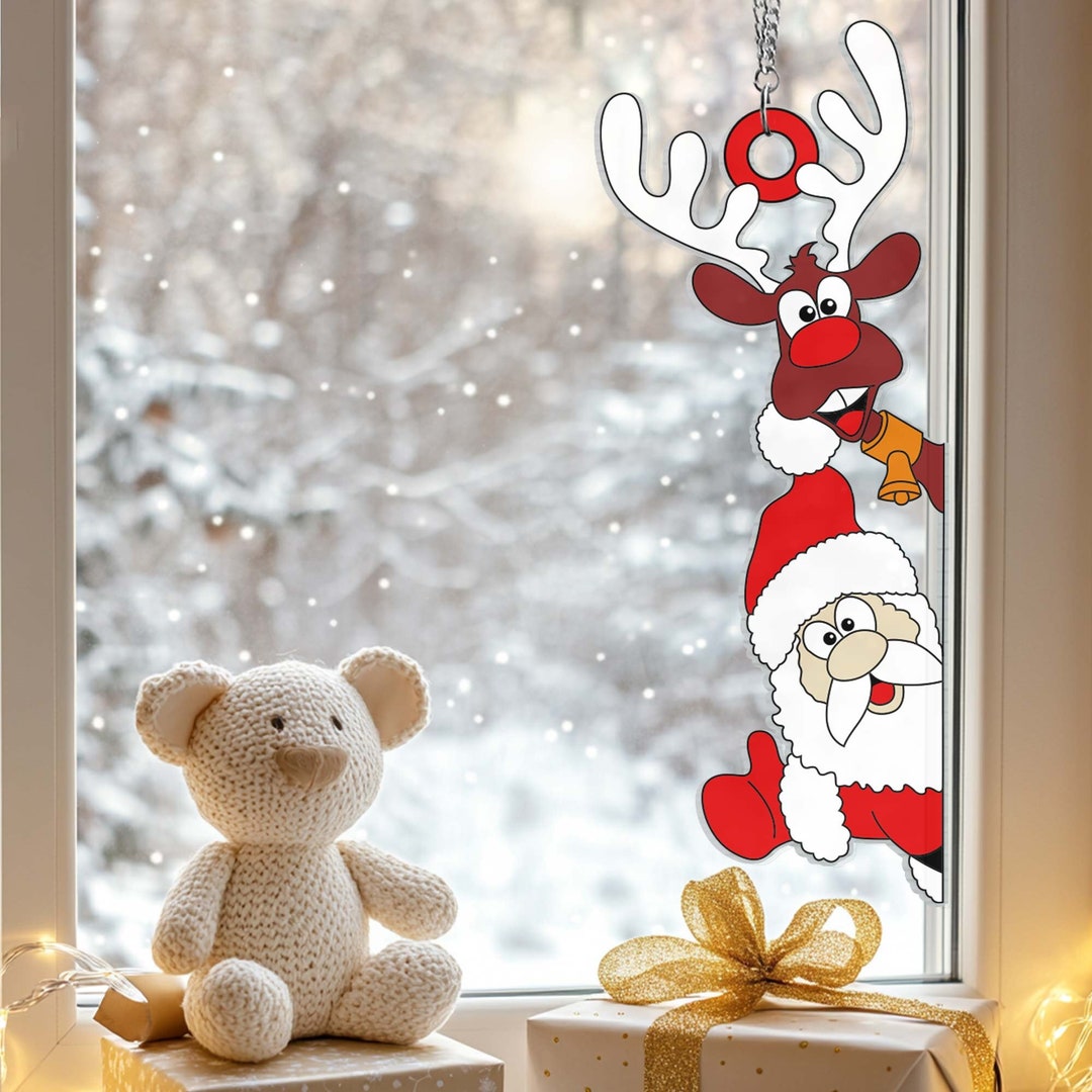 Christmas Window Decoration, Santa Claus Window Hanging, Peeking Santa ...