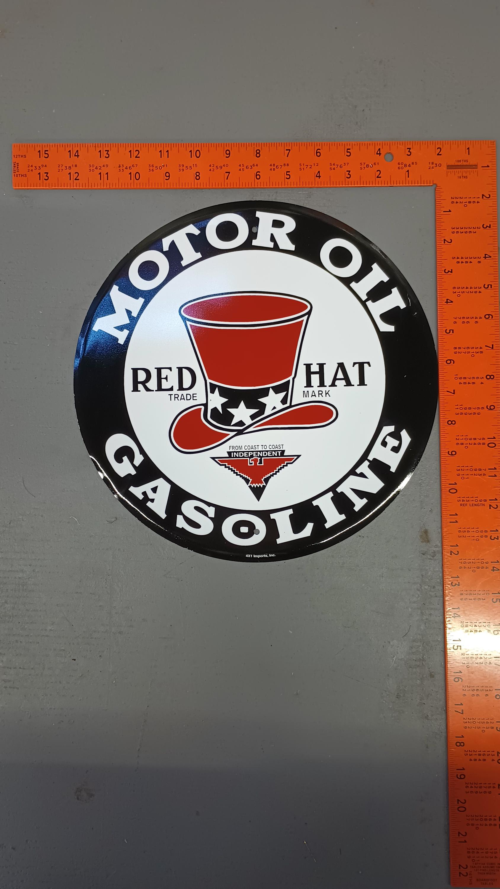 Red Hat Motor Oil Tin Sign 12" Garage Decor for Men Man Cave Wall Decor ...