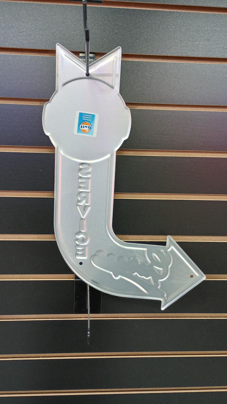Gulf Gas Bent Arrow Tin Sign Garage Decor Men Gas Station Theme Airbnb ...