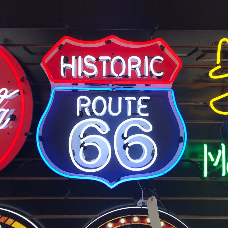 XL 35" Historic Route 66 Neon Sign Vintage Americana Bar Diner Wall ...