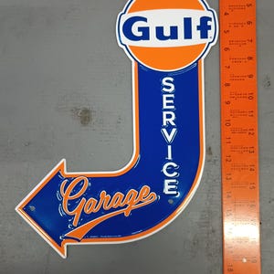 Gulf Gas Bent Arrow Tin Sign Garage Decor Men Gas Station Theme Airbnb ...