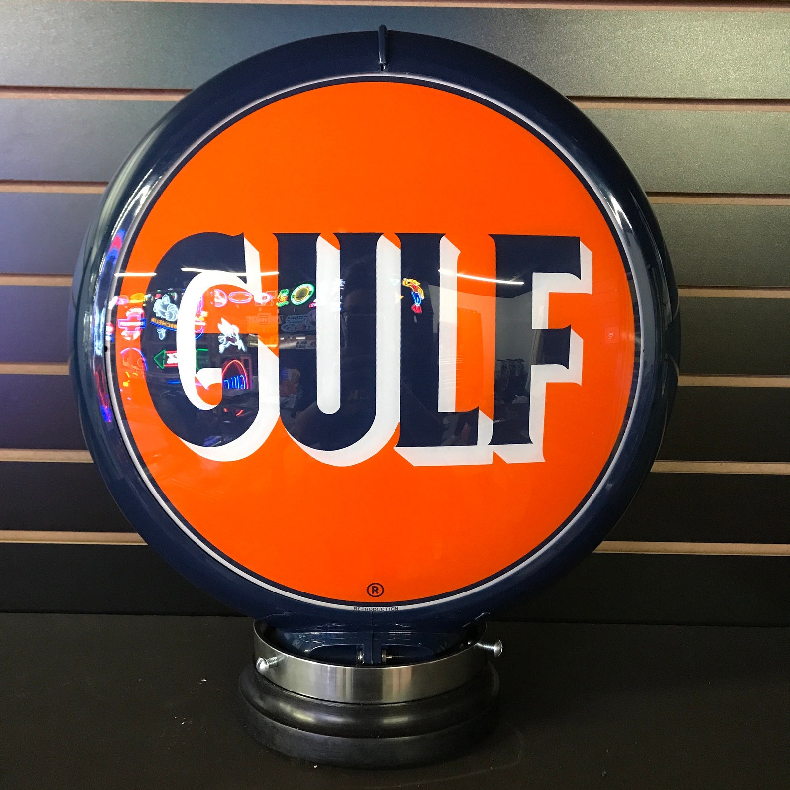 13.5" Good Gulf Gas Pump Globe WITH or WITHOUT Heavy Duty Light Base ...