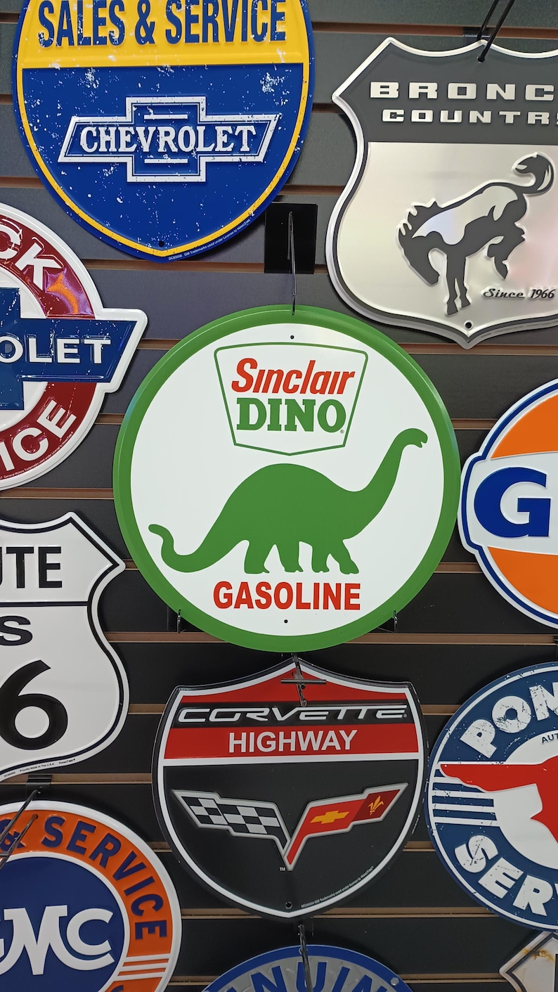 Sinclair Dino Tin Sign 12" Sinclair Gas Station Signs Dinosaur Wall ...