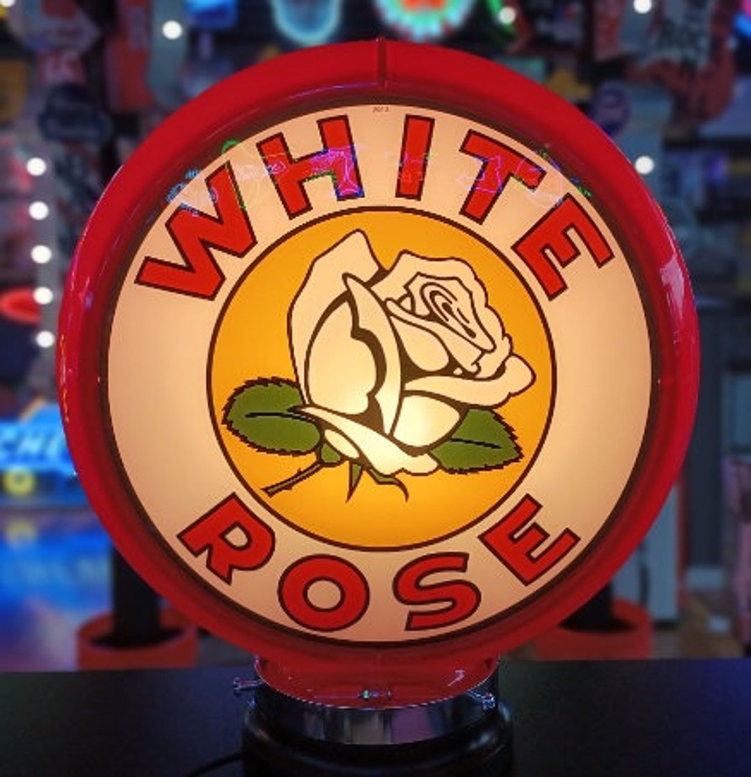 13.5" White Rose Flower Gas Pump Globe WITH or WITHOUT Heavy Duty Light ...