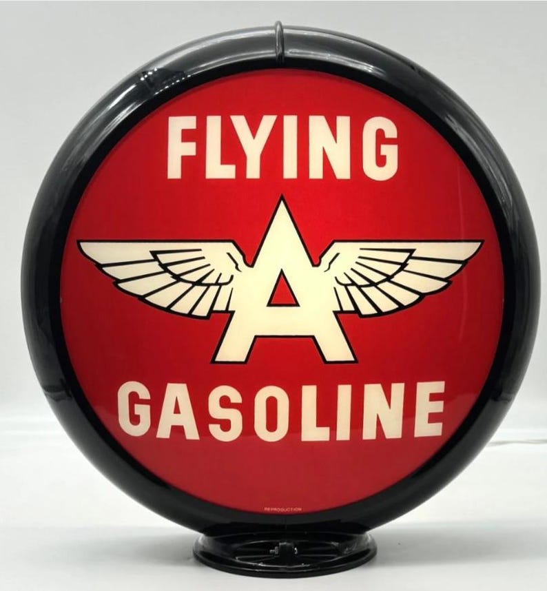 13.5" Flying A Red Gas Pump Globe WITH or WITHOUT Heavy Duty Light Base ...