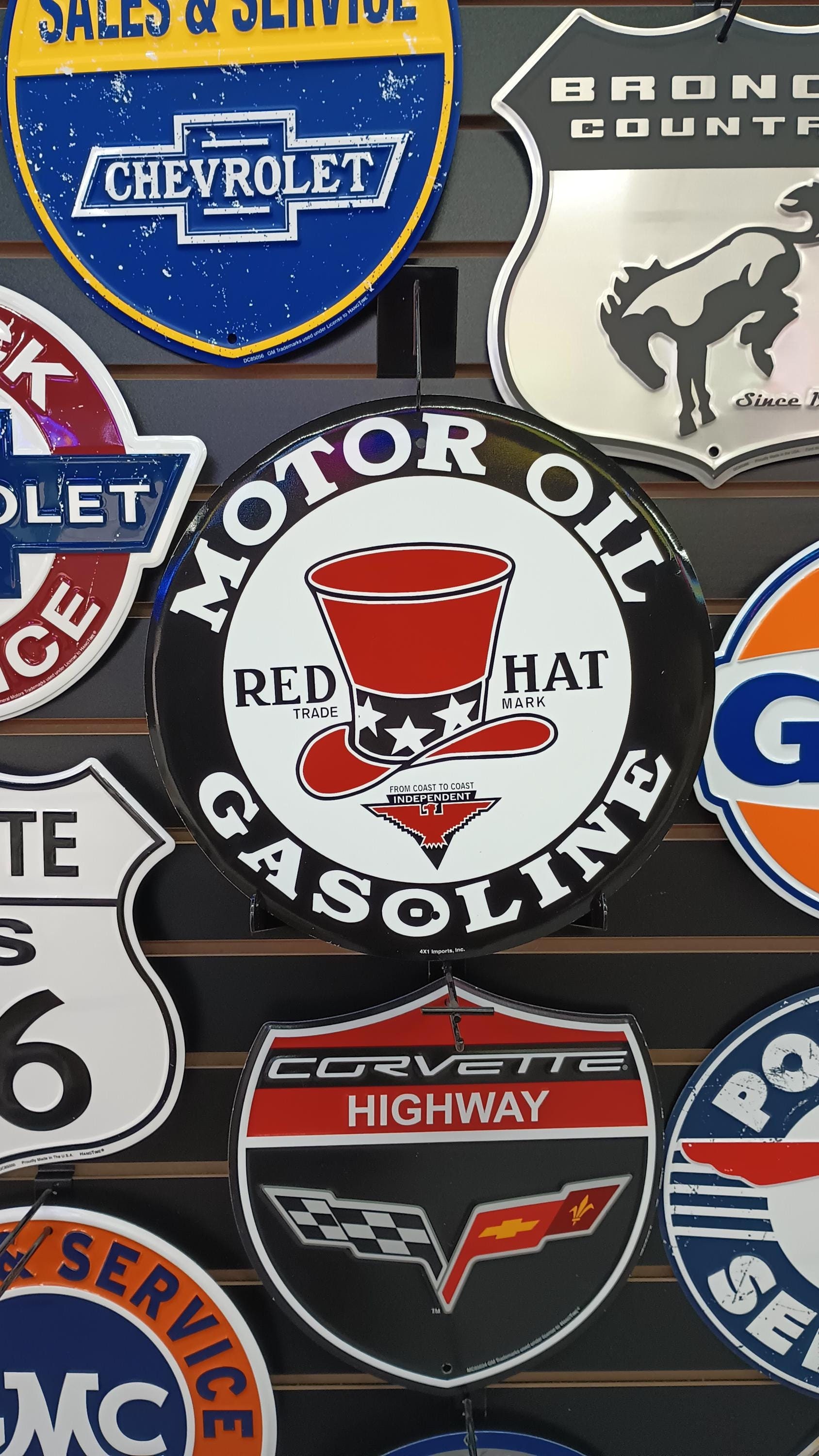 Red Hat Motor Oil Tin Sign 12" Garage Decor for Men Man Cave Wall Decor ...