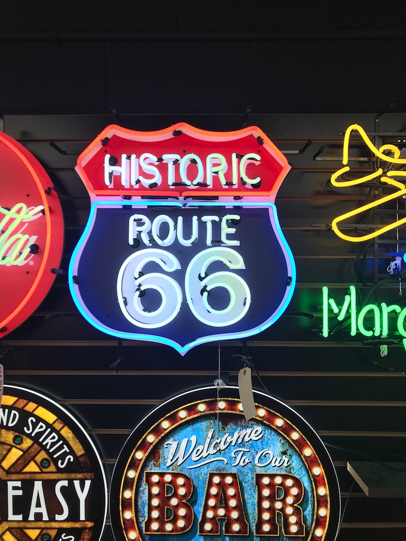 XL 35" Historic Route 66 Neon Sign Vintage Americana Bar Diner Wall ...