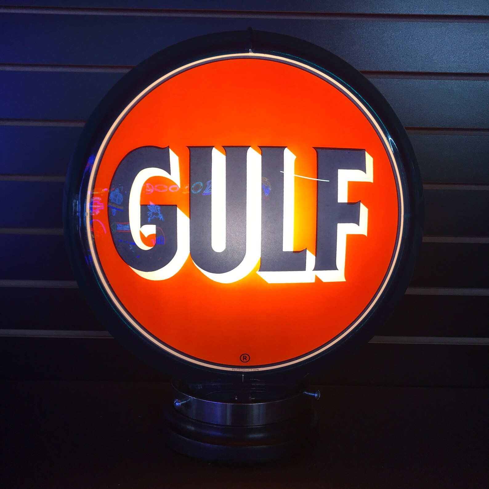 13.5" Good Gulf Gas Pump Globe WITH or WITHOUT Heavy Duty Light Base ...