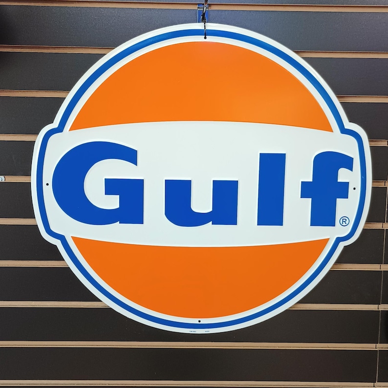24" New Gulf Gas Tin Sign Gas and Oil Mancave Automotive Wall Decor ...