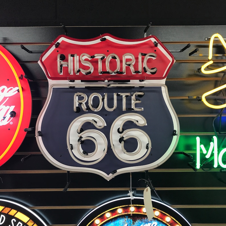 XL 35" Historic Route 66 Neon Sign Vintage Americana Bar Diner Wall ...