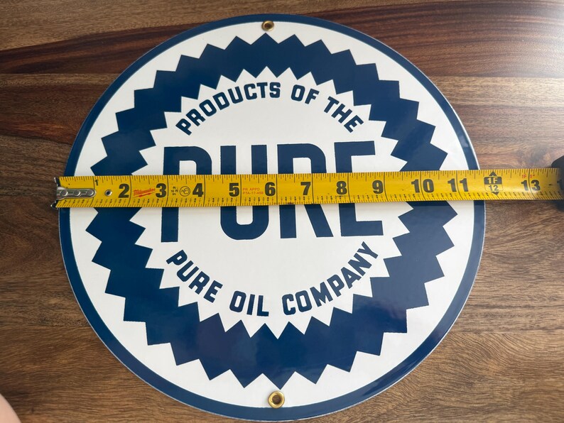 Pure Oil Porcelain Gas Pump Sign 12 Inch Reproduction Gas Pump Signage ...