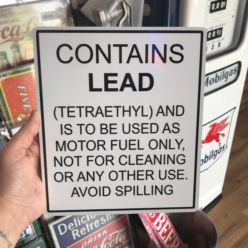 CONTAINS LEAD Gas Pump Sign Reproduction Petro Advertising Gas Pump ...