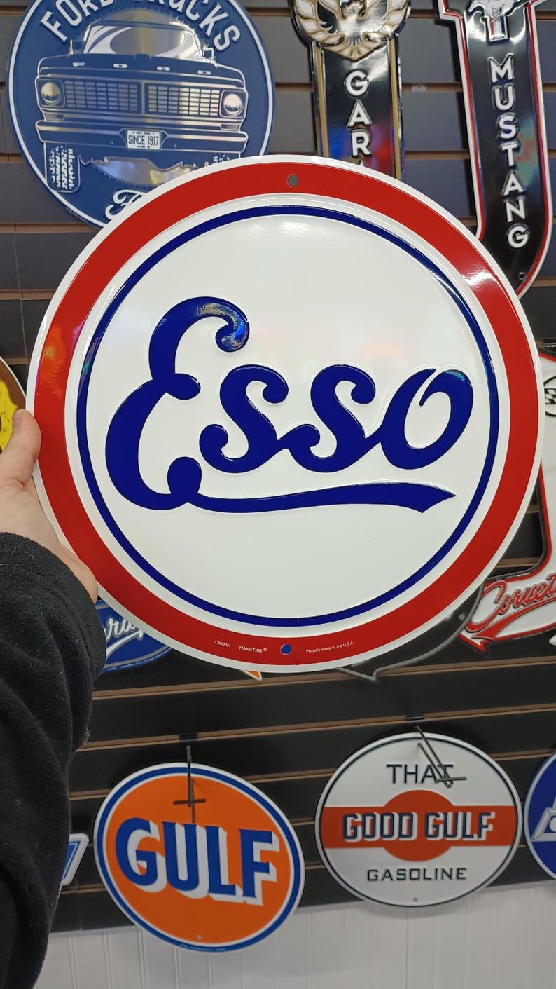 Esso Gas Tin Sign 12" Gas Station Theme Wall Decor Garage Decor for Men ...