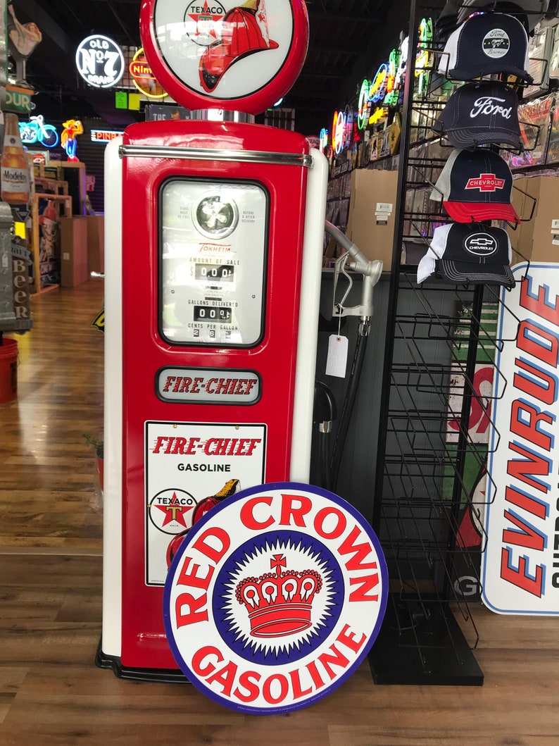 24" Red Crown Gasoline Sign Oil and Gas Station Decor Garage Decor for ...