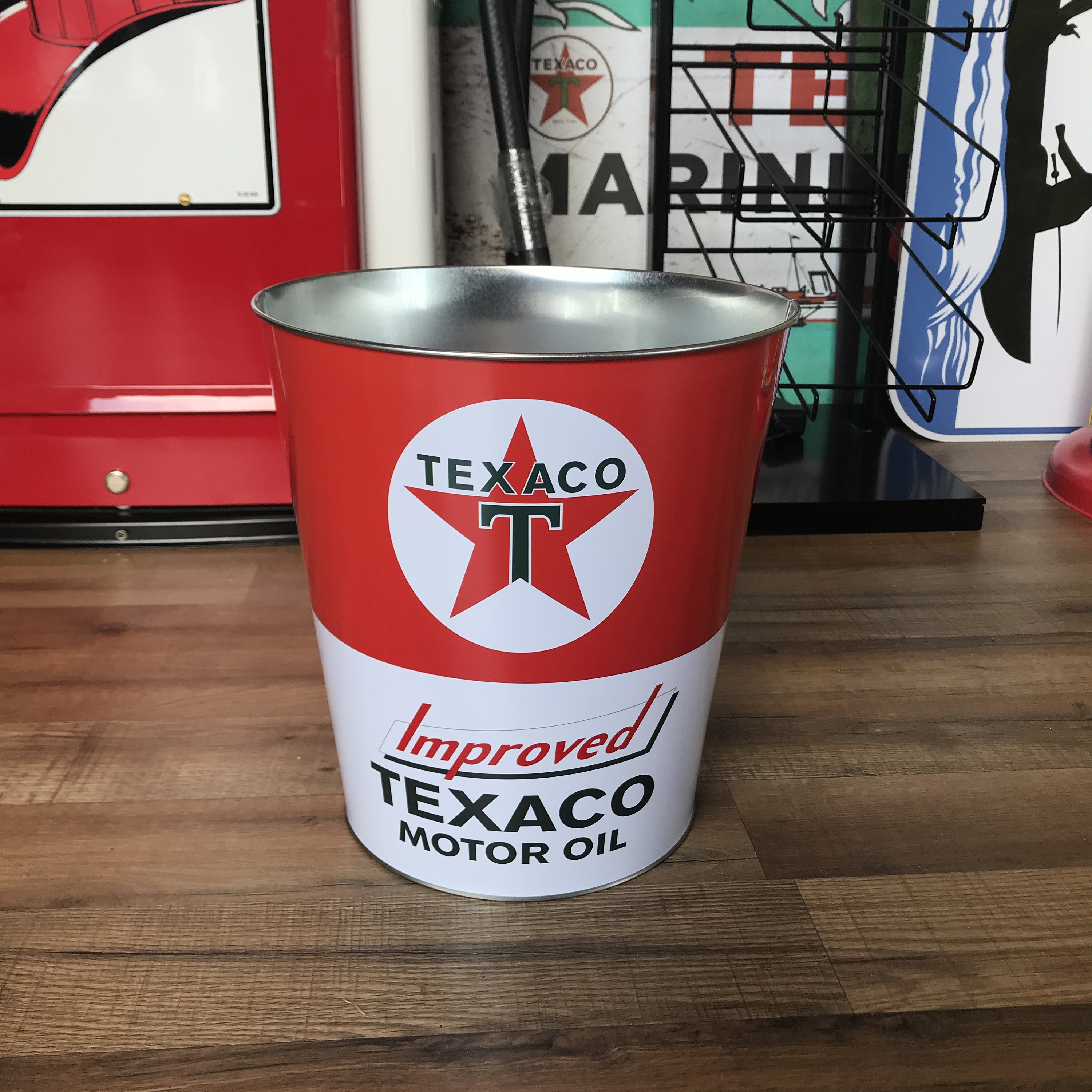 Texaco Gas Metal Trash Bin Small Garage Garbage Can Housewarming Gifts ...