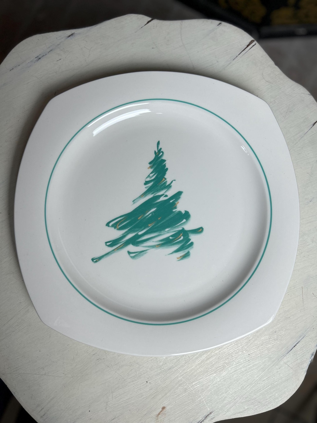 NIKKO JAPAN EVERGREEN 12" Chop Plate Round Platter White With Green Rim ...