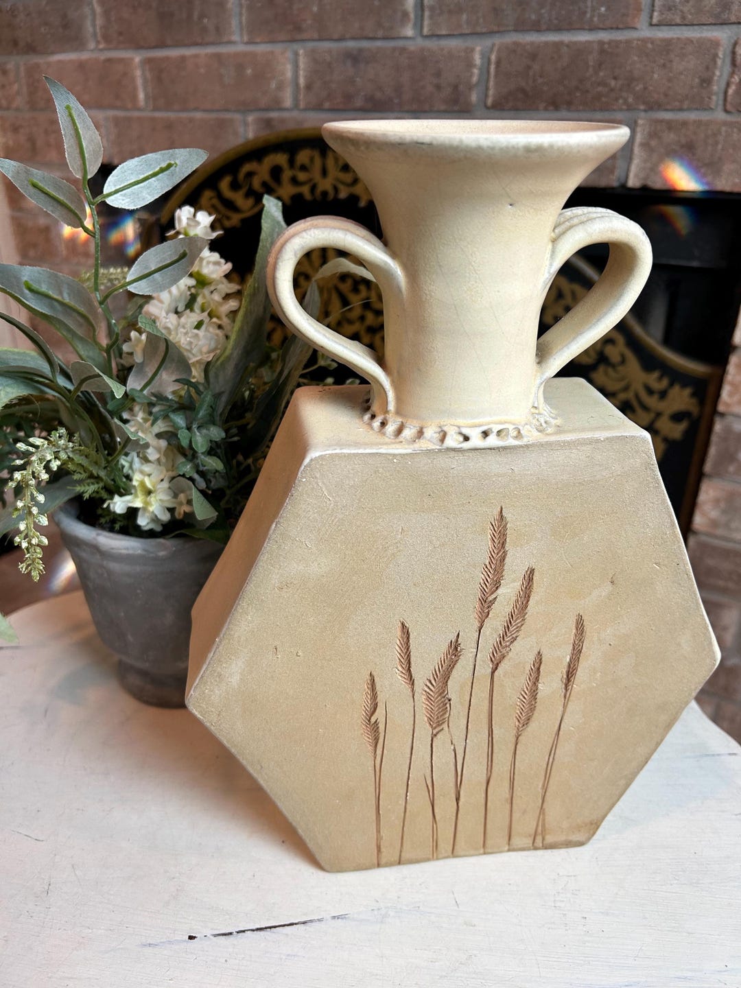 KOEHN Vase Botanical Design Earthenware Handcrafted Ceramic Imprint ...