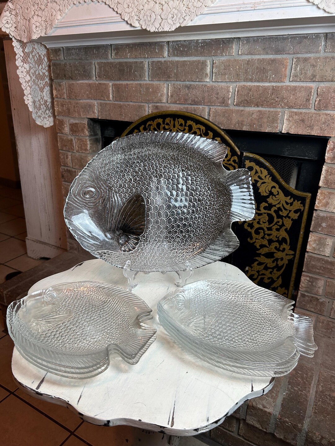 Vintage ARCOROC France "poisson" Pressed Glass FISH Platter 15.75" X 13 ...