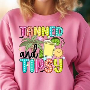 Tanned and Tipsy Png Sublimation Design Download, Hello Summer Png ...