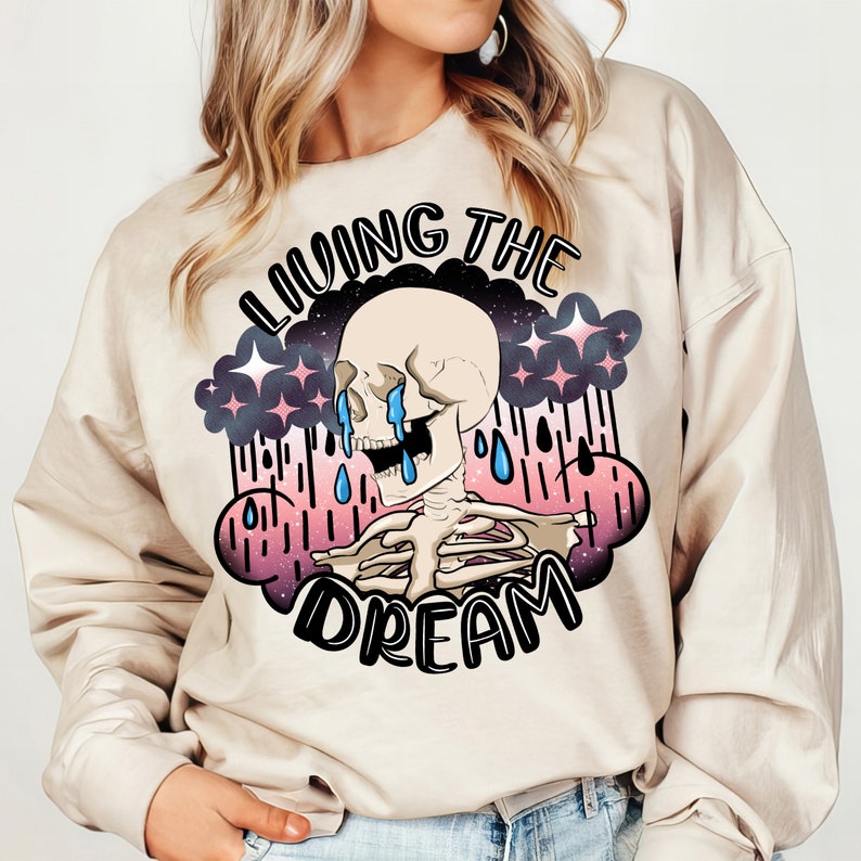 Living the Dream Png Sublimation Design Download, Skeleton Png, Skull ...