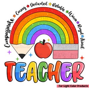 Teacher Rainbow Pencil Png Sublimation Design Download, Back to School ...
